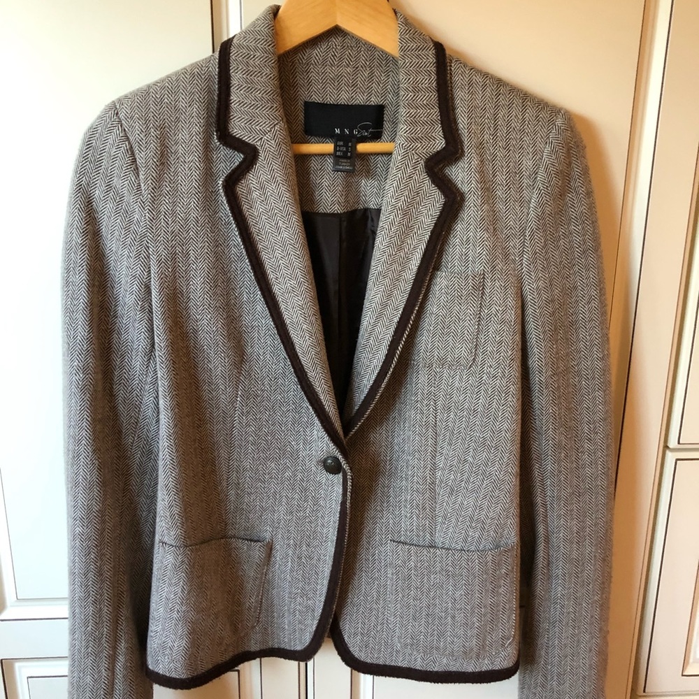Mango Elbow Patched Tweed Blazer - Gem